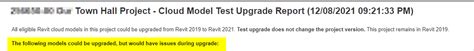 The Following Models Could Be Upgraded But Would Have Issues During Upgrade After Revit Cloud
