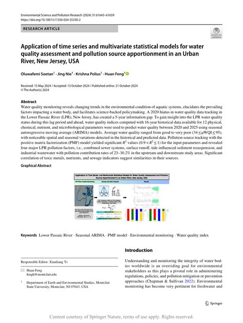 Pdf Application Of Time Series And Multivariate Statistical Models For Water Quality
