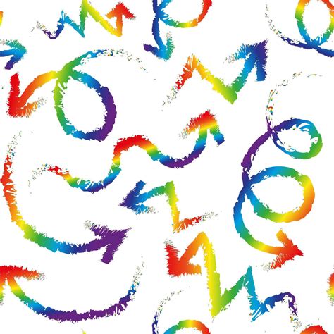 Seamless Rainbow Arrows Pattern On White Background Sketch Brush Style