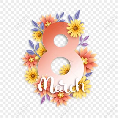 여성의 날 꽃 일러스트 오렌지 그라디언트 크리에이티브 글꼴창의성폰트 Png 일러스트 무료 다운로드 Lovepik