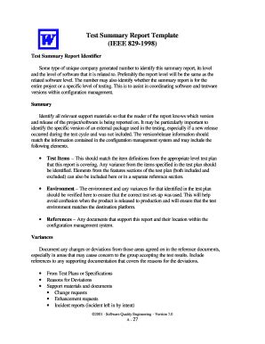 Fillable Online Test Summary Report Template Fax Email Print PdfFiller