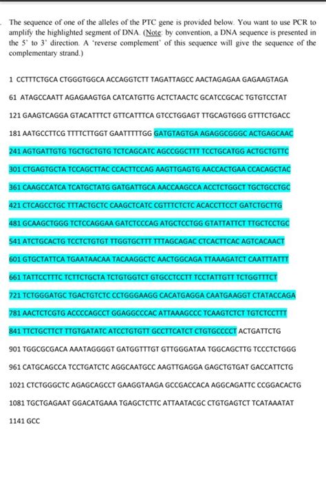 Solved The Sequence Of One Of The Alleles Of The Ptc Gene Is