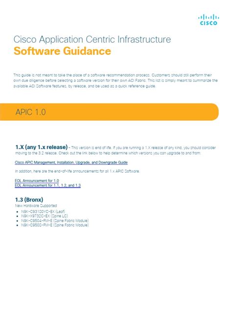 Cisco Application Centric Infrastructure Software Guidance A Comprehensive Summary Of Aci