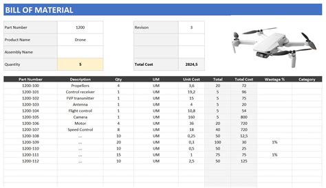 Build Of Materials Excel Template