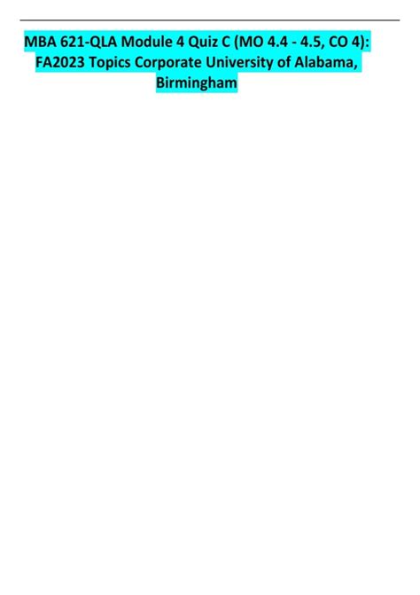 Complete Course Combined Solution For Mba 621 Qla Module 1 Quiz A