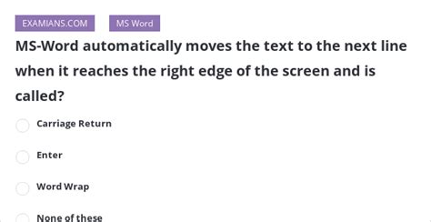 ms word automatically moves the text to the next line when it reaches
