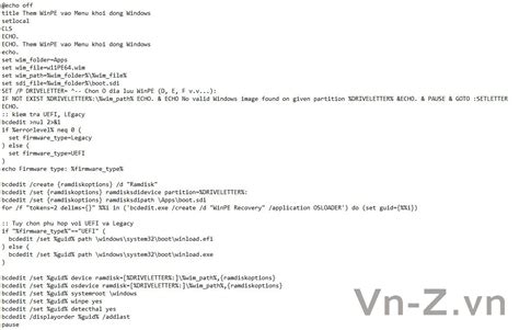 Chia sẻ Thêm WinPE vào menu khởi động Windows bằng batch script VN Zoom Cộng đồng Chia Sẻ