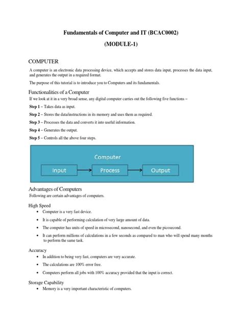 computer fundamentals of computer and it bcac0002 module 1 pdf random access memory