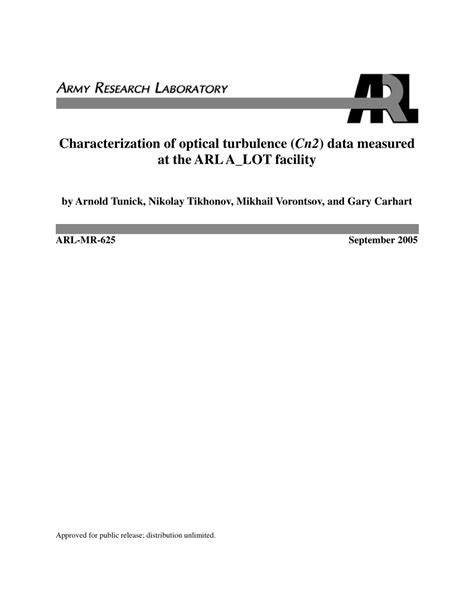 Pdf Characterization Of Optical Turbulence Cn2 Data Measured At The Arl Alot Facility