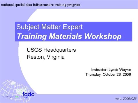 National Spatial Data Infrastructure Training Program Subject Matter