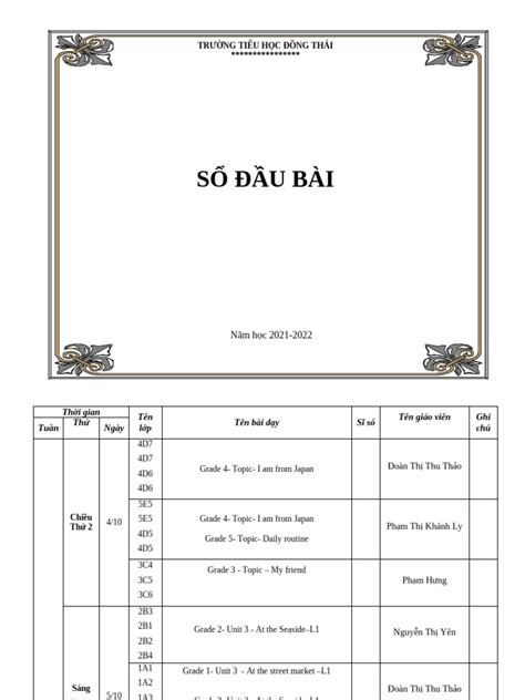 Ho So Quan Ly Lop Hoc So Dau Bai Th Đ Ng Thái Ban Chep 2021