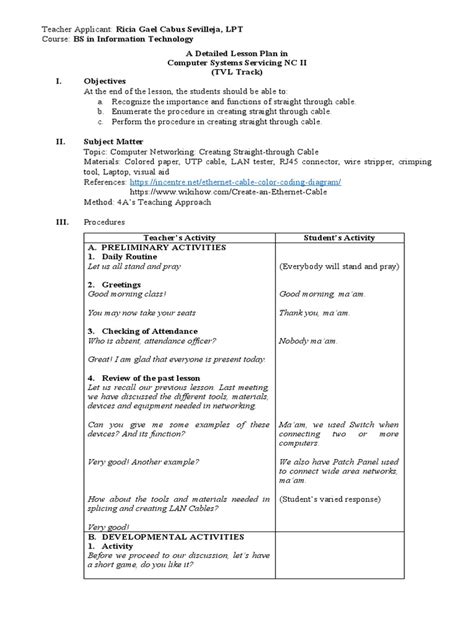 Lesson Plan In Css 4as Pdf Local Area Network Electrical Connector