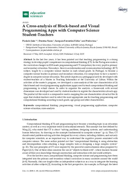 Pdf A Cross Analysis Of Block Based And Visual Programming Apps With
