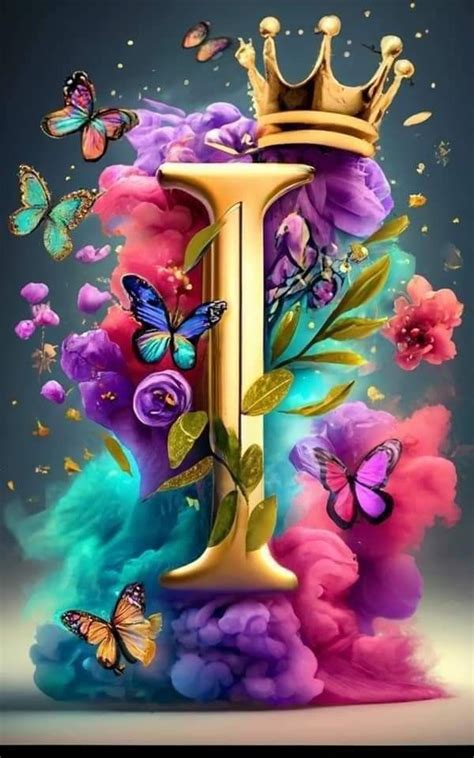 A Majestic Letter I With Butterflies And Flowers Arte Con Letras