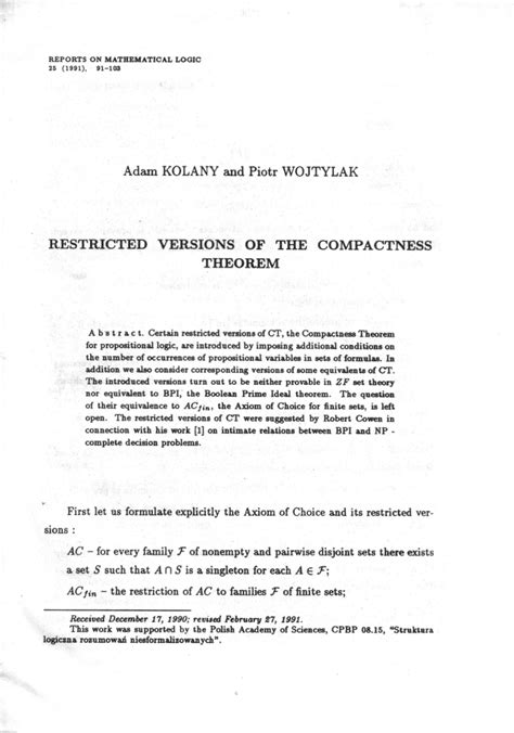PDF Restricted Versions Of The Compactness Theorem
