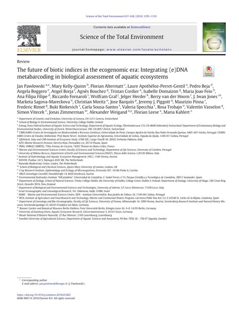 Pdf The Future Of Biotic Indices In The Ecogenomic Era Integrating Edna Metabarcoding In