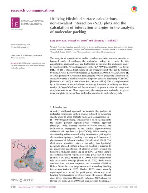 Pdf Utilizing Hirshfeld Surface Calculations Non Covalent