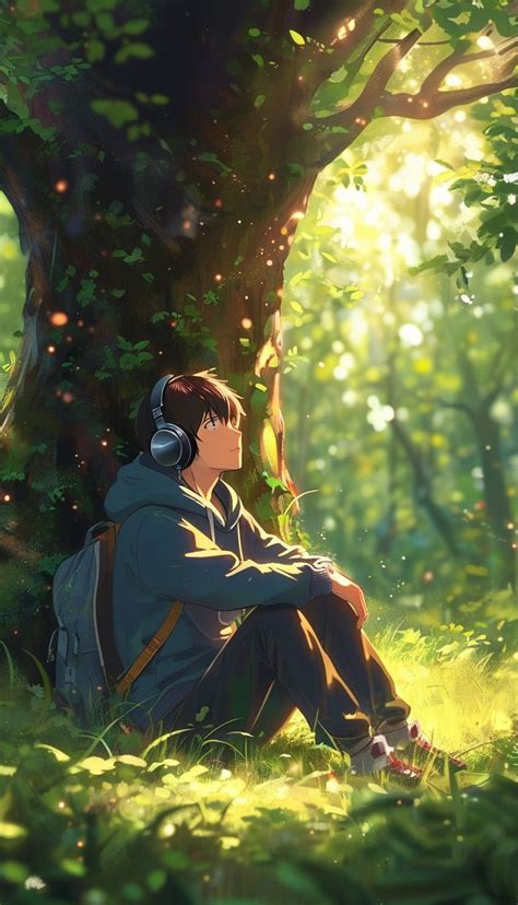 Anime Boy Sitting In A Dreamy Nature Dotstroke Nel 2025