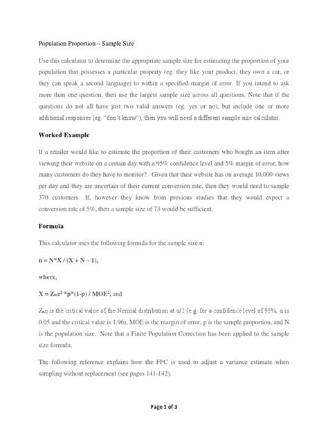 Population Proportion Pdf Sample Size Determination Margin Of Error