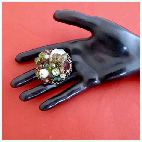 Vintage Haskell Style Art Glass And Bead Brooch Ruby Lane