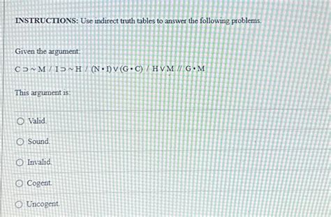 instructions use indirect truth tables to answer the