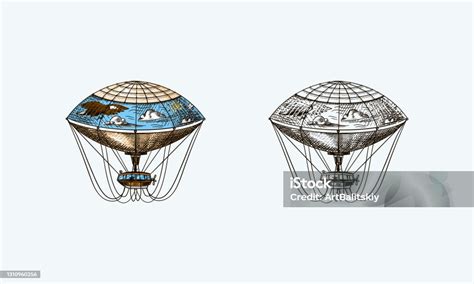 빈티지 열기구 장식 요소벡터 복고풍 비행선 로맨틱 로고에 대한 템플릿 전송 손으로 그린 새겨진 스케치 소형 항공선에 대한 스톡 벡터 아트 및 기타 이미지 Istock