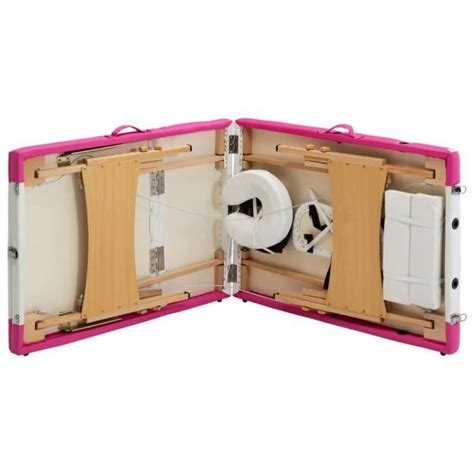 Swt Table De Massage Pliable 3 Zones Bois Blanc Et Rose Cdiscount