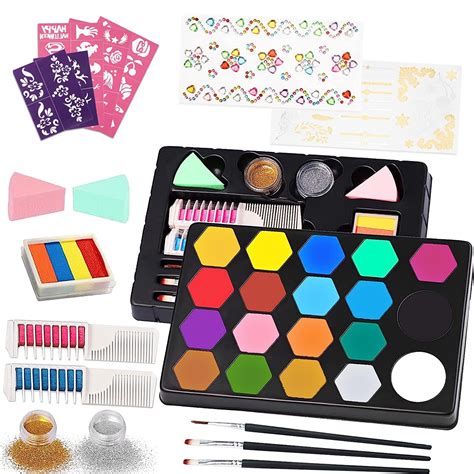 Професионален комплект за рисуване на лице и тяло деца и възрастни 19 цвята включена детска