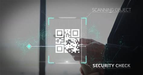 Image Of Qr Code Scanner Against Caucasian Businessman Using Digital Tablet At Office Stock