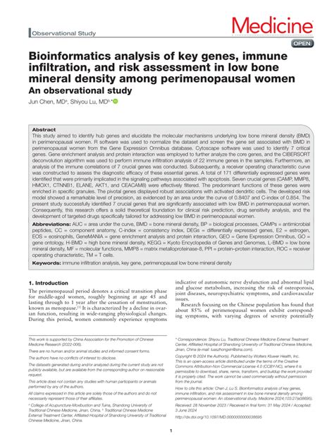Pdf Bioinformatics Analysis Of Key Genes Immune Infiltration And Risk Assessment In Low Bone