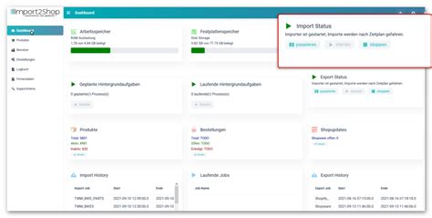 Dashboard Overview Import2shop