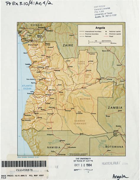 Mapa Físico Y Político De Angola 1981 Mapas Milhaud