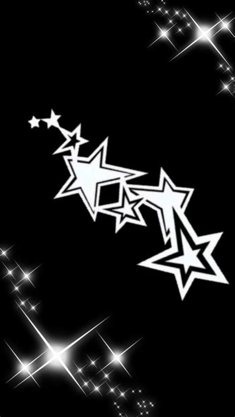 Y2k White Stars White Shiny Sparkles With Black Background Idee