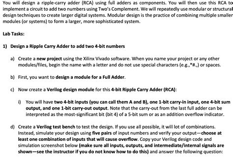 Solved You Will Design A Ripple Carry Adder Rca Using Full