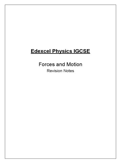 Edexcel Physics Igcse Forces And Motion Pdf Acceleration Velocity
