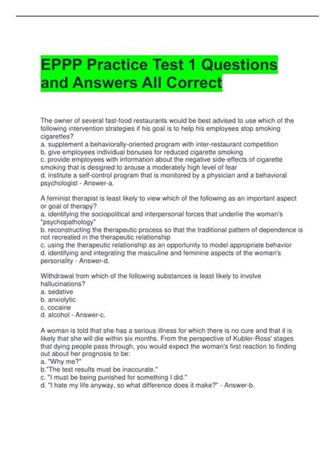 Eppp Practice Test 1 Questions And Answers All Correct Eppp Stuvia Us