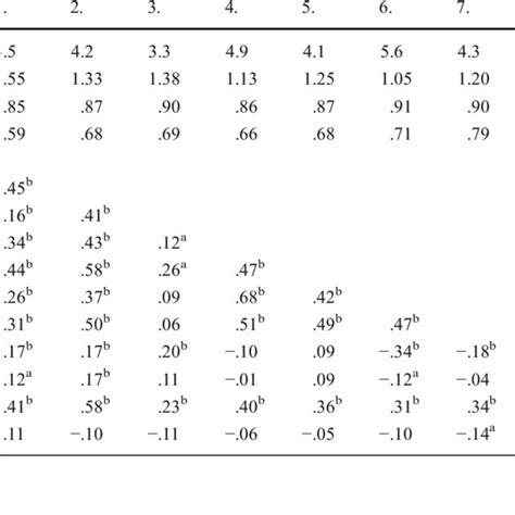 summary statistics and correlation matrix for measurement scales