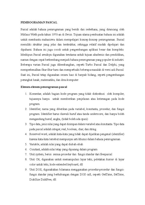 Pemrograman Pascal Pemrograman Pascal Pascal Adalah Bahasa