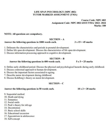 MPC Life Span Psychology Solved Assignment Free SOLVED ASSIGNMENT