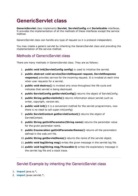 Unit Iii Servlet Continuewith Example Genericservlet Class