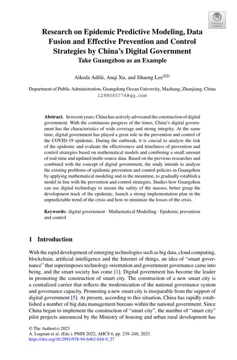 Pdf Research On Epidemic Predictive Modeling Data Fusion And Effective Prevention And Control