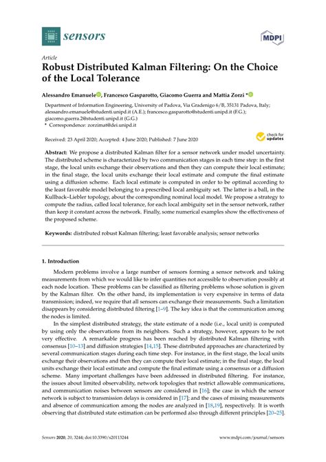 Pdf Robust Distributed Kalman Filtering On The Choice Of The Local Tolerance
