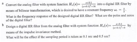 solved a convert the analog filter with system function