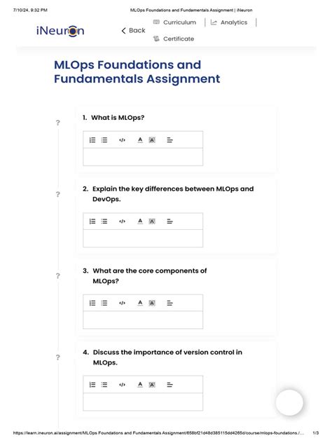 Mlops Foundations And Fundamentals Assignment Ineuron Pdf