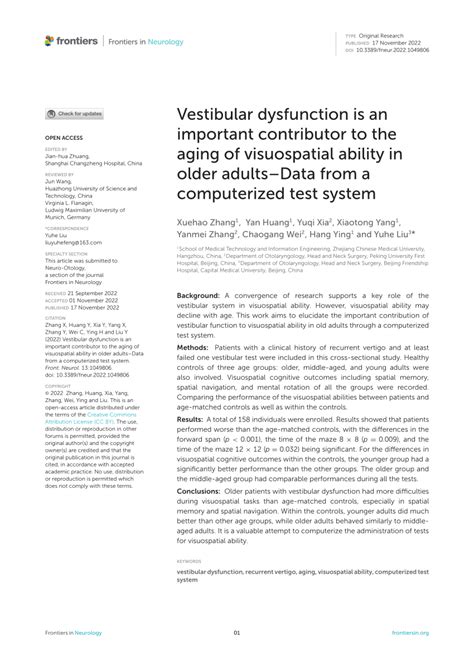 Pdf Vestibular Dysfunction Is An Important Contributor To The Aging