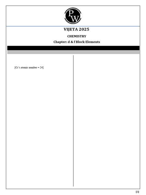 D And F Block Elements Practice Sheet Vijeta 2025 Pdf Actinide Transition Metals
