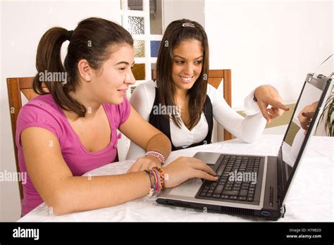 Babes And Computer Stock Photo Alamy