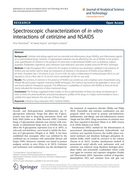 Pdf Spectroscopic Characterization Of In Vitro Interactions Of Cetirizine And Nsaids