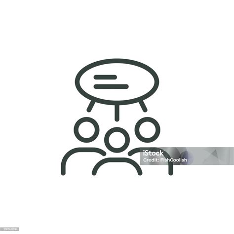 집단 학습 그룹 지식 팀워크 워크샵 개요 아이콘 함께 생각하는 세 사람의 라인 사인 그룹 흰색 배경에 벡터 격리 된 픽토그램 편집 가능한 획 공동체에 대한 스톡 벡터 아트