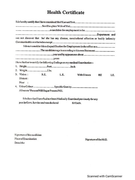 Health Certificate Format Pdf